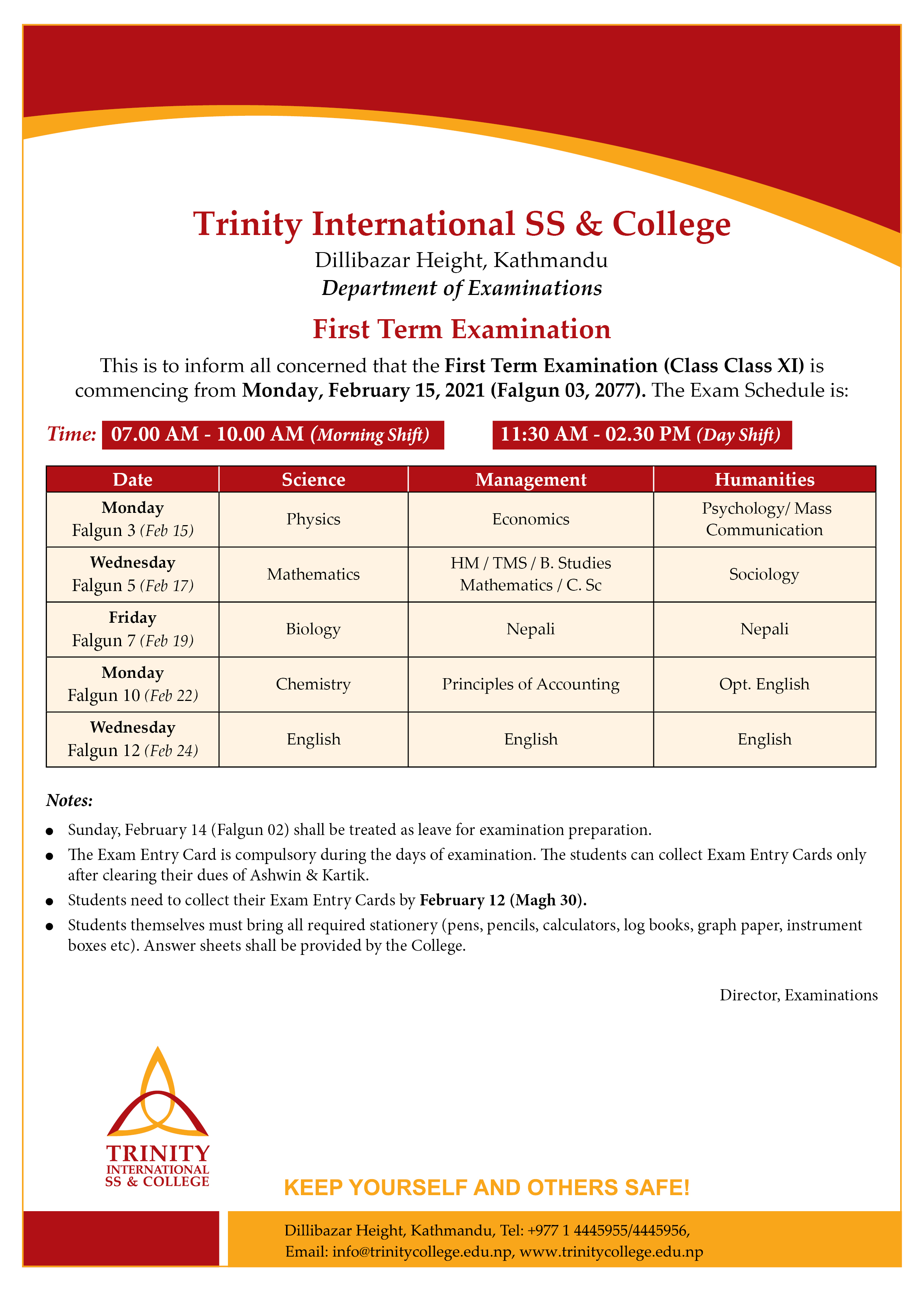 First Term Exam Routine XI 2077