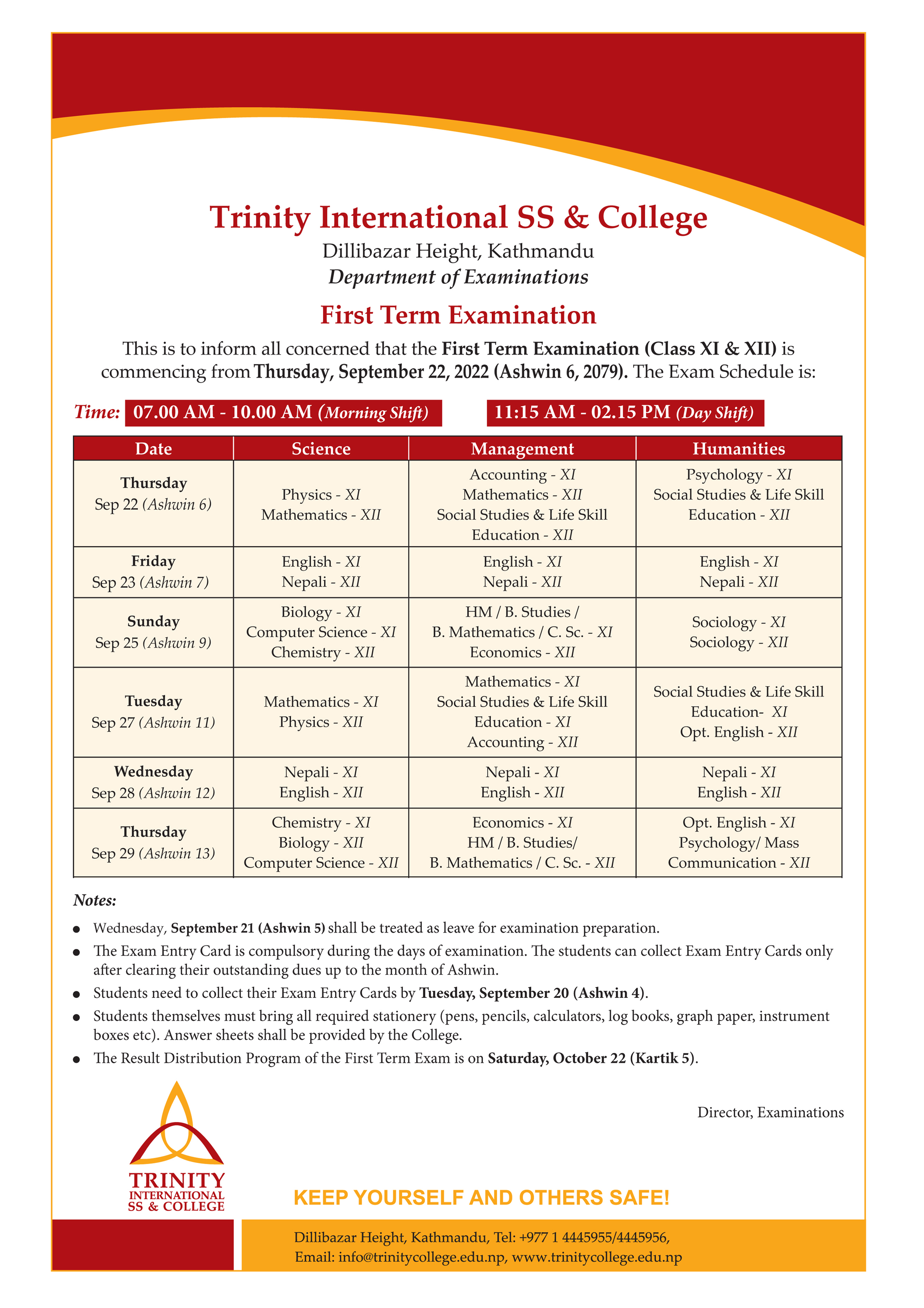 First Term Exam Routine 2079