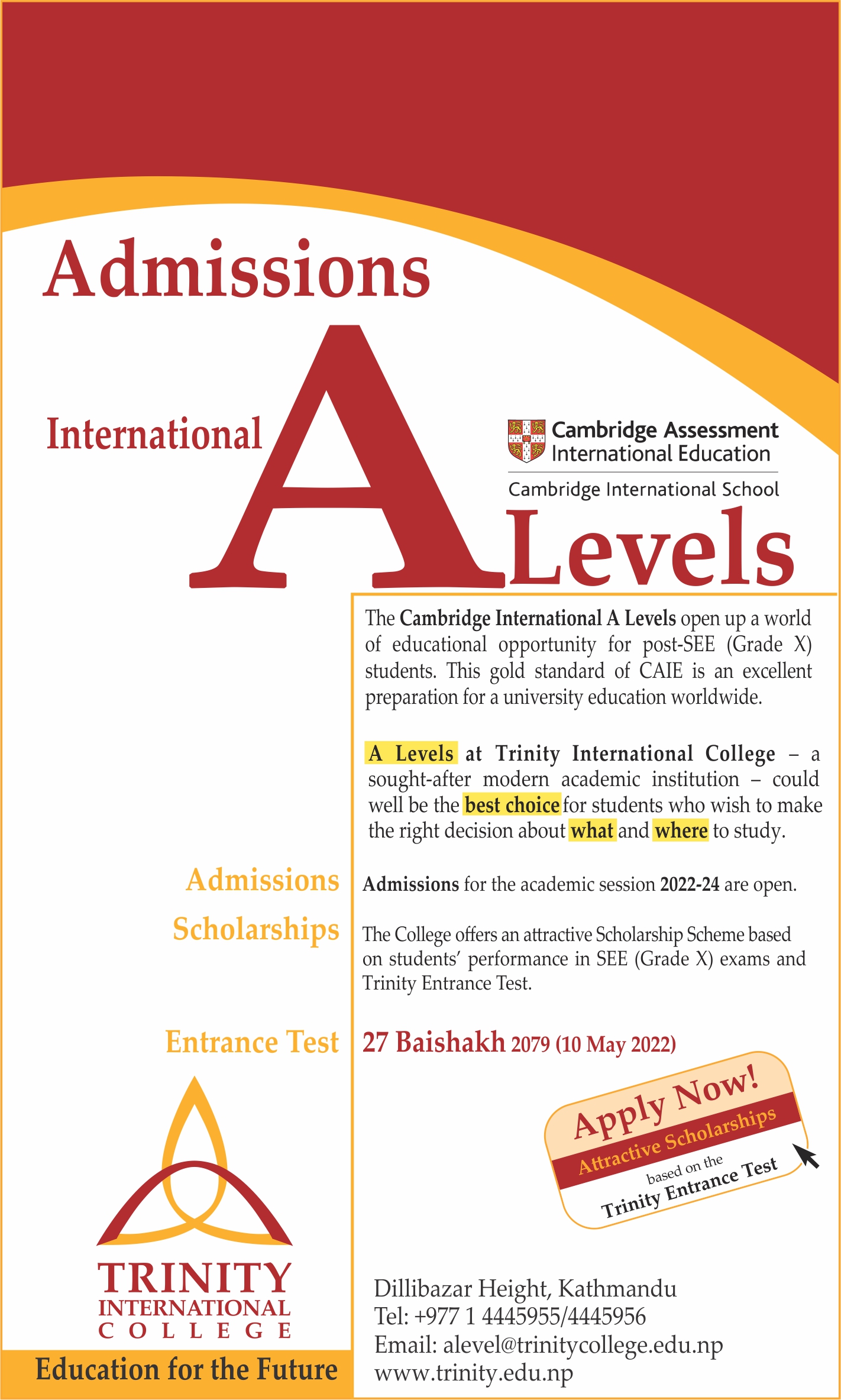 A Level Admission Notice